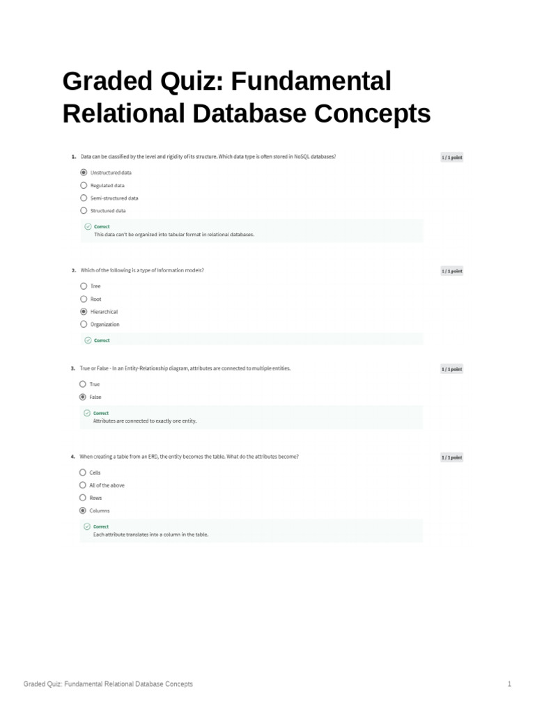 Graded Quiz Fundamental Relational Database Concept | PDF Graded Quiz Fundamental Relational Database Concept | PDF