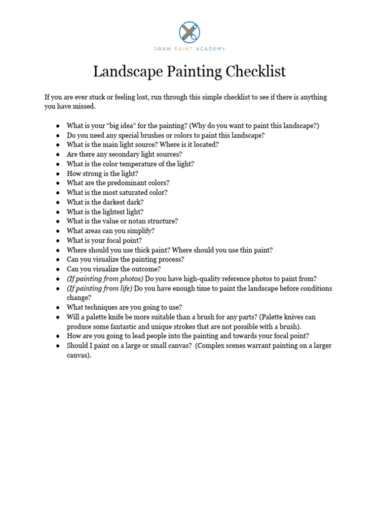 Landscape Painting Checklist | PDF