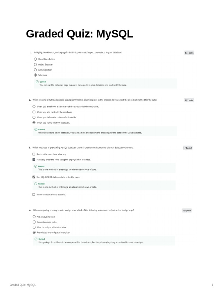 Graded Quiz MySQL | PDF