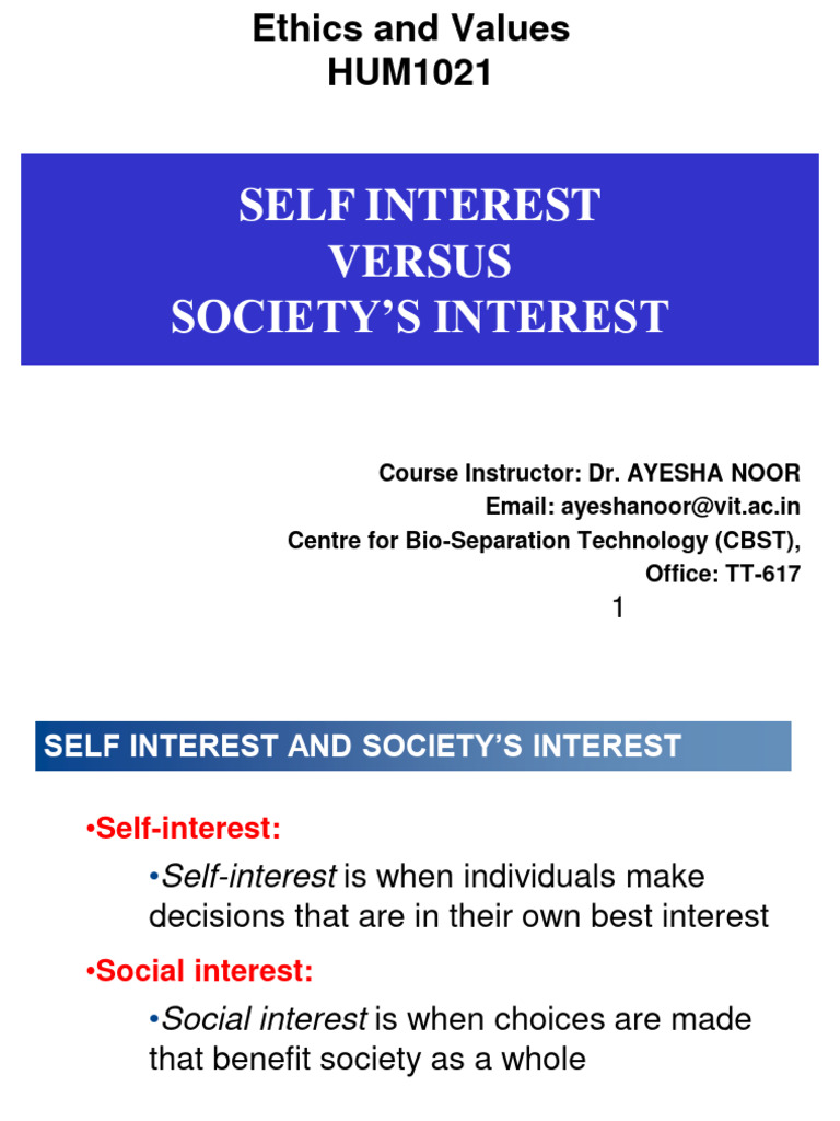 Society's Interest Vs Self-Interests | PDF