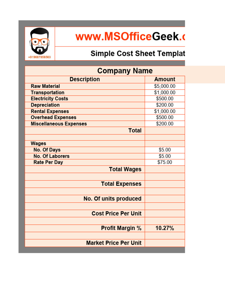 Simple-Cost-Sheet-Template | PDF