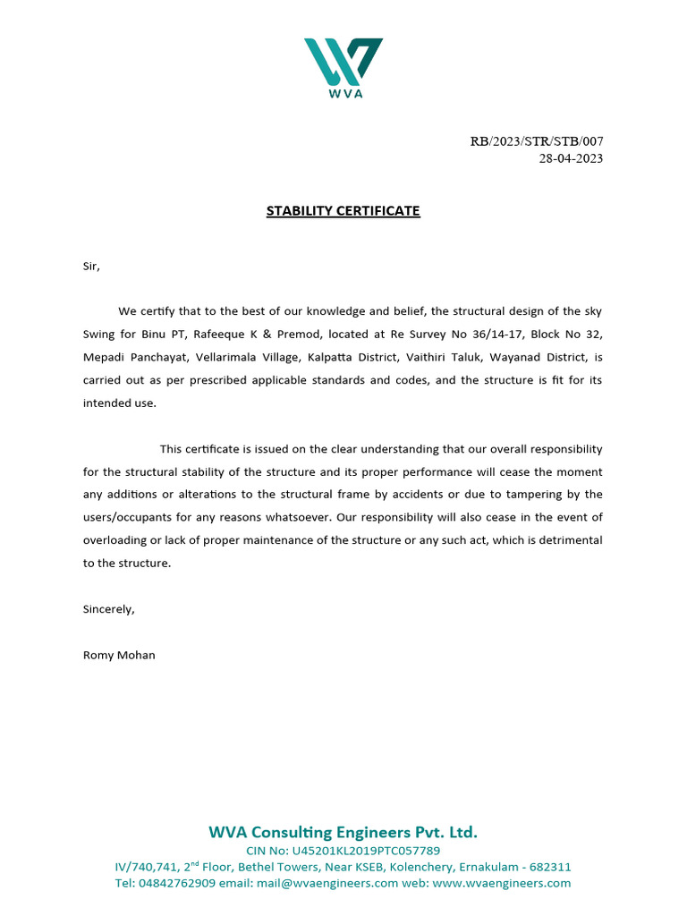 Stability Certificate - Sky Swing | PDF