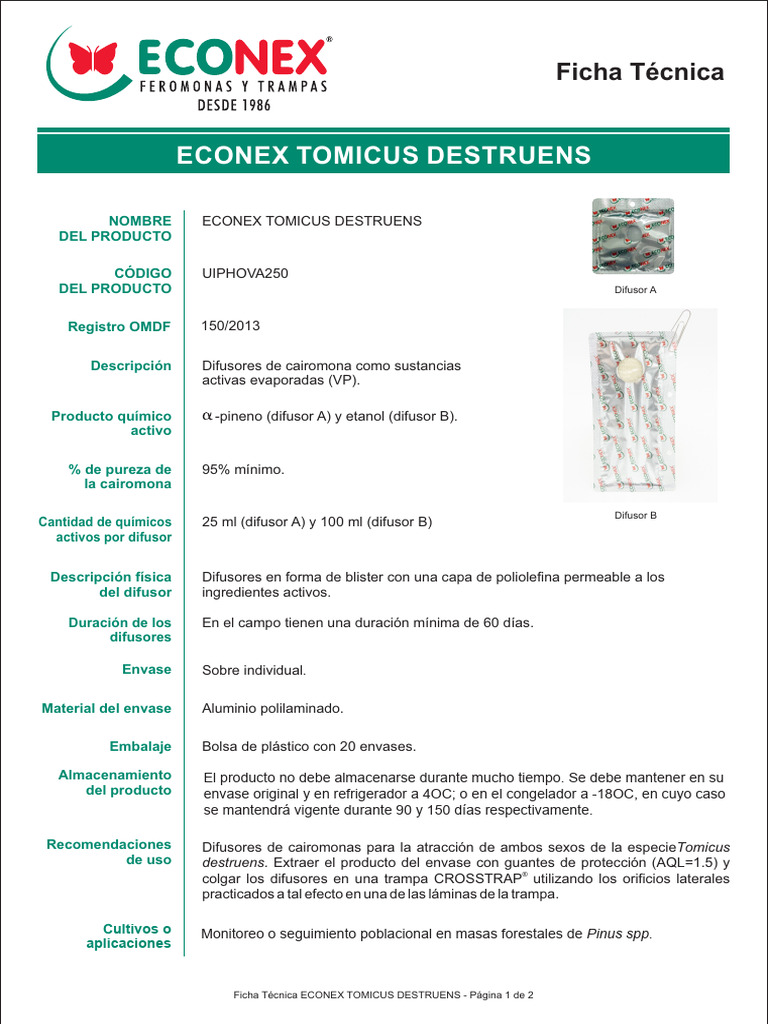 FICHA TÉCNICA ECONEX TOMICUS DESTRUENS 60 DÍAS | PDF