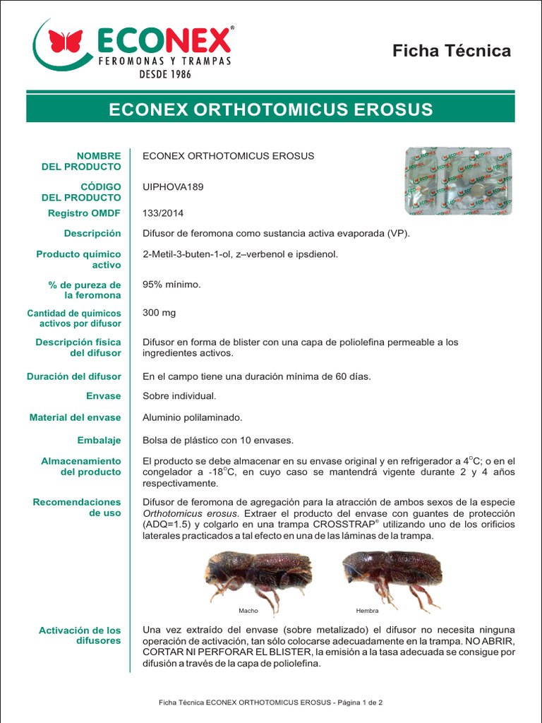 FICHA TÉCNICA ECONEX ORTHOTOMICUS EROSUS | PDF