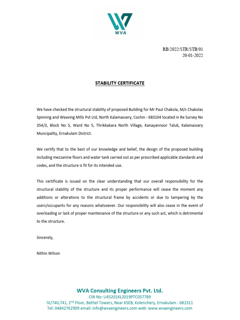 Stability Certificate for Proposed Building | PDF | Home & Garden