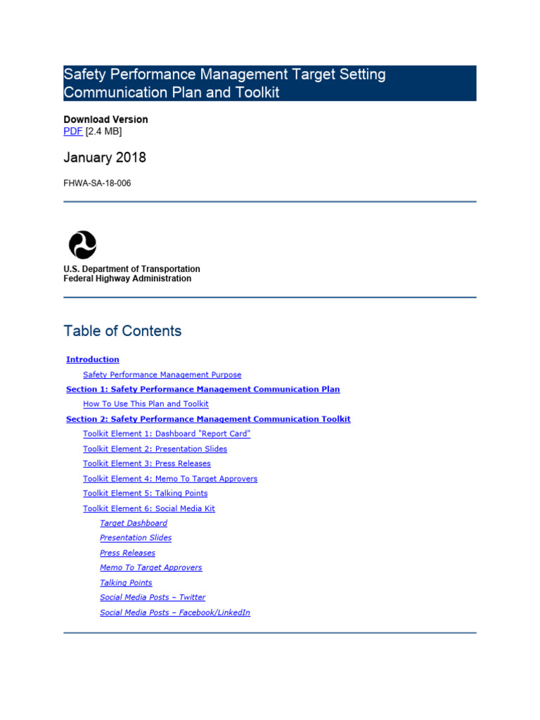 Safety Performance Management Target Setting Communication Plan and ...
