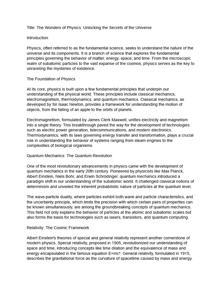 Physics Essay | Download Free PDF | General Relativity | Physical Cosmology