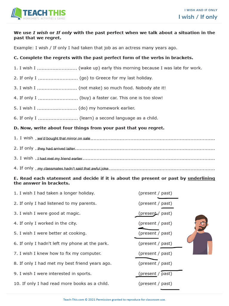 I wish If only Worksheet | PDF | Grammar | Linguistics