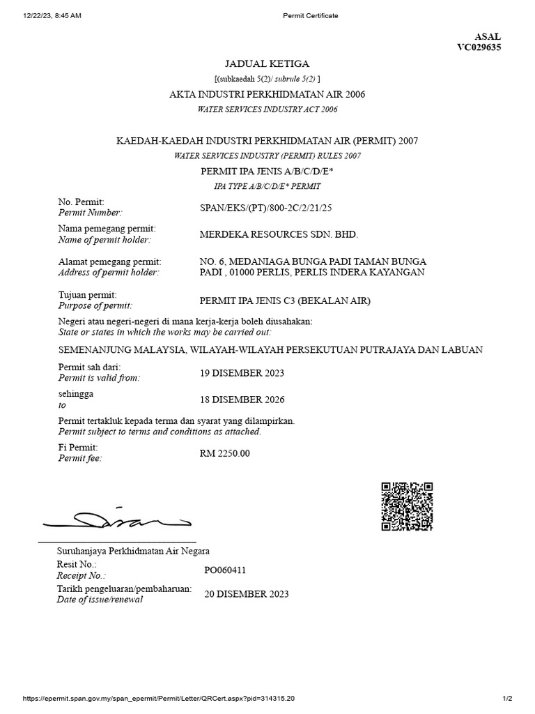 Permit Certificate | PDF