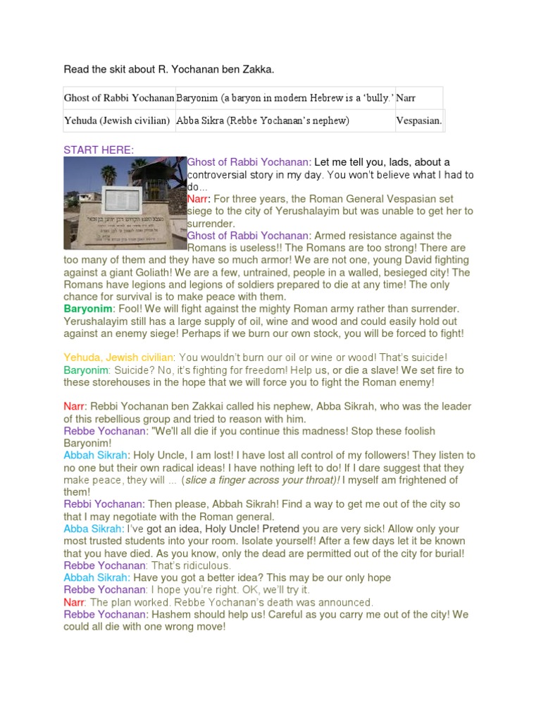 Yochanan Ben Zakkai Skit | PDF | Jews And Judaism | Torah