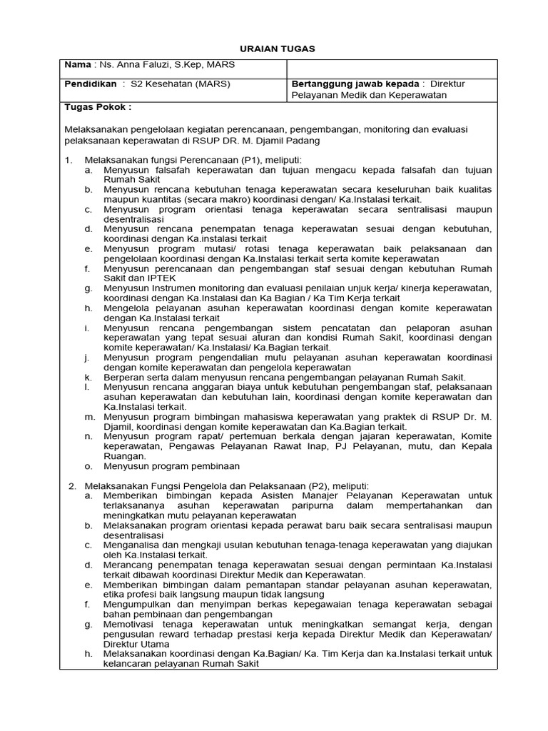 URAIAN TUGAS TIM KERJA YANKEP 2024 | PDF