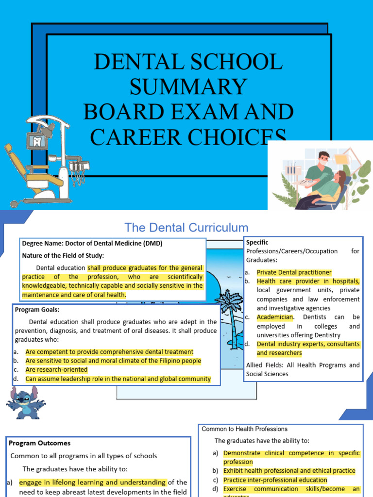 Dental School Summary and Board Exam and Career Choices | PDF ...