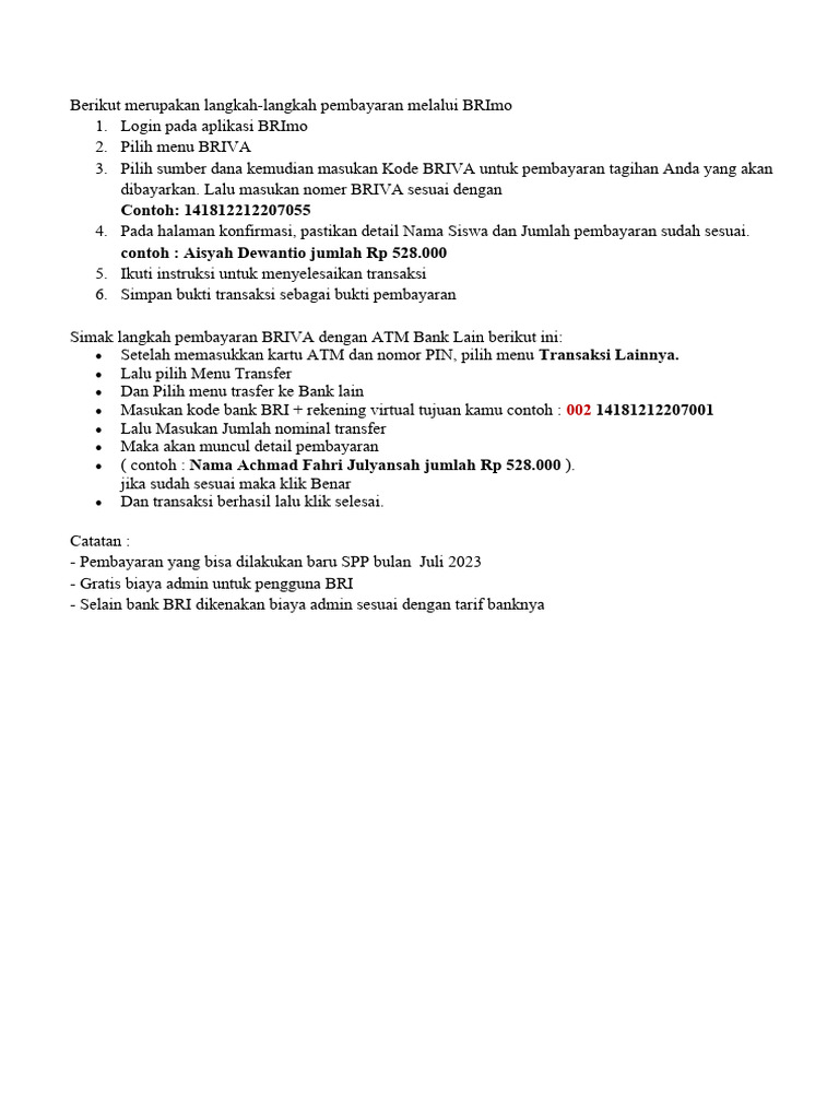 Langkah - Langkah Pembayaran Menggunakan Briva | PDF