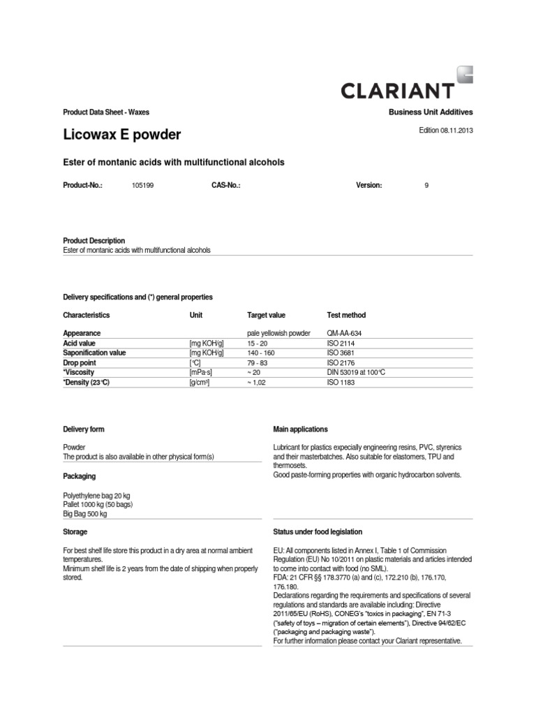 Licowax E_TDS | PDF | Plastic | Packaging And Labeling