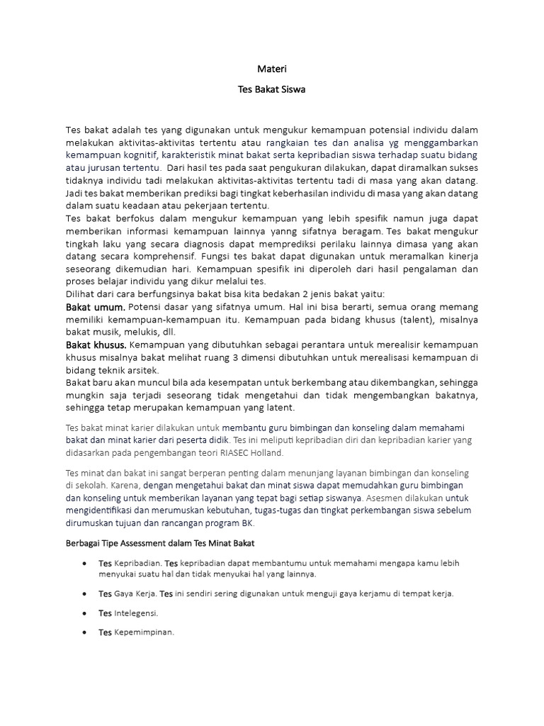 Contoh Soal Tes Bakat Siswa SMP | PDF
