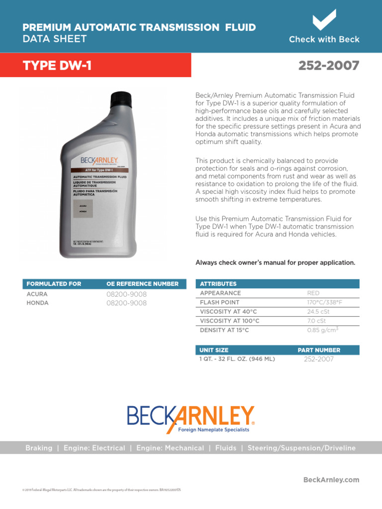 ATF Type DW1 Data Sheet | PDF