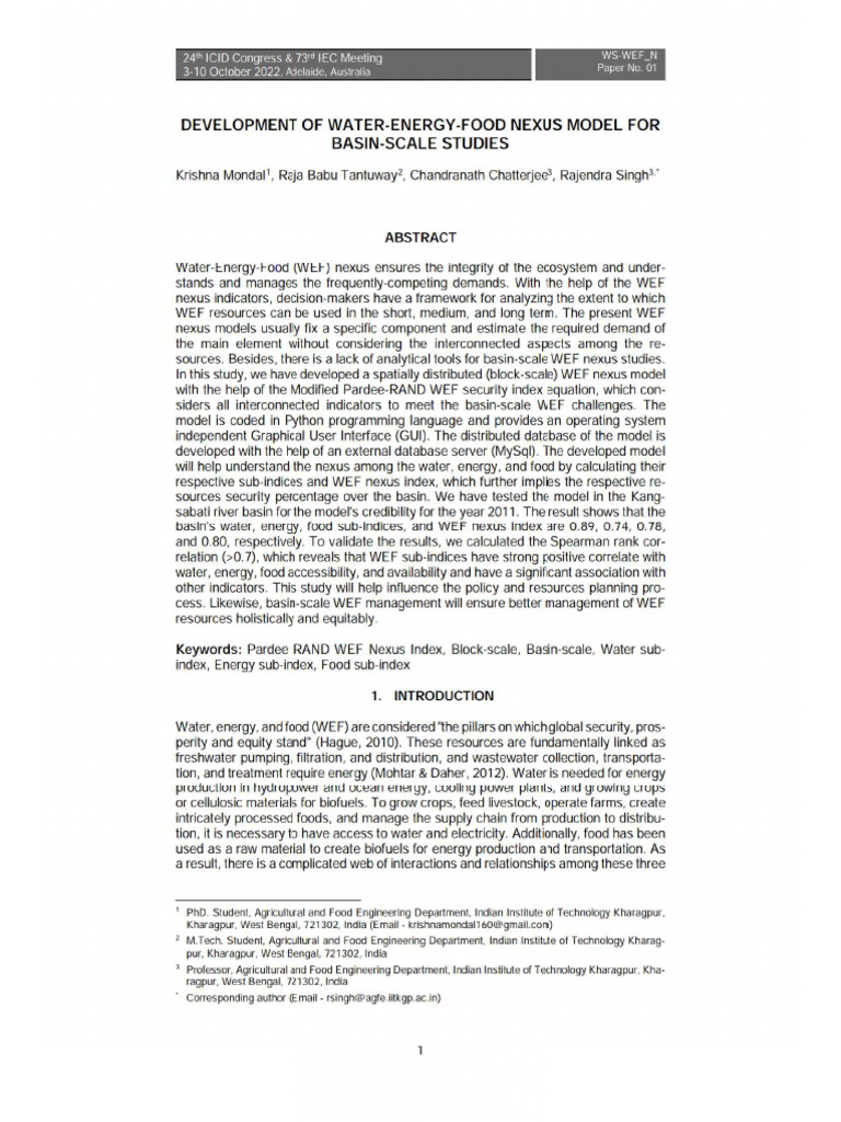 WEF-Nexus Model | PDF