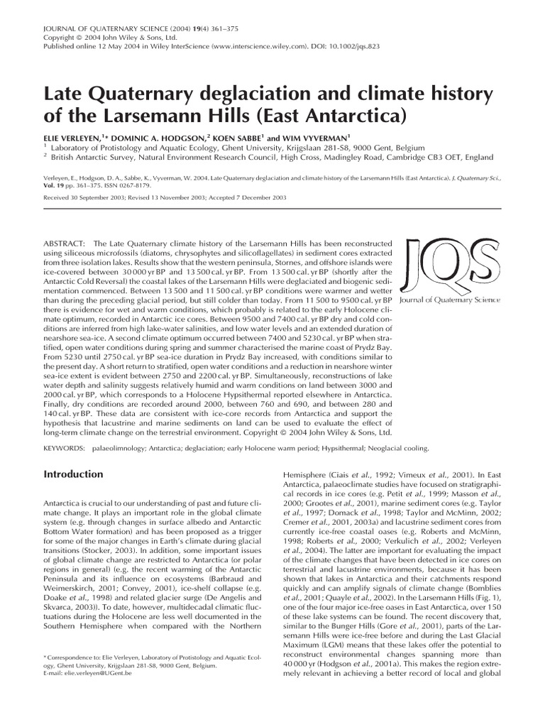 Verleyen Et Al 2004b | PDF
