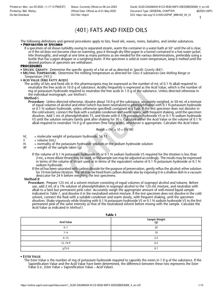 RF - Fats and Fixed Oils - USP-NF Issue 1, 2021, Online | PDF ...