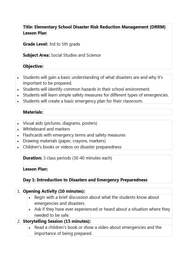 Lesson Plan Drrm | PDF | Emergency Management | Lesson Plan