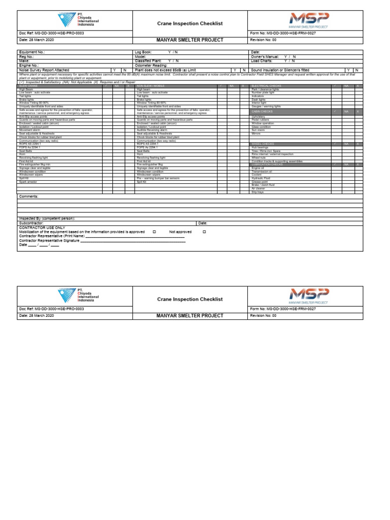 MS-DD-3000-HSE-FRM-0027_-_Crane_Inspection_Checklist | PDF MS-DD-3000-HSE-FRM-0027_-_Crane_Inspection_Checklist | PDF