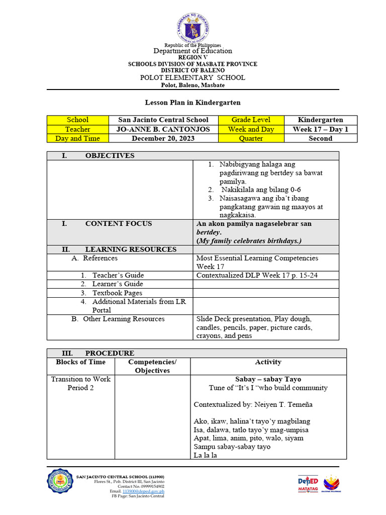 Birthday Celebration Lesson Plan | PDF
