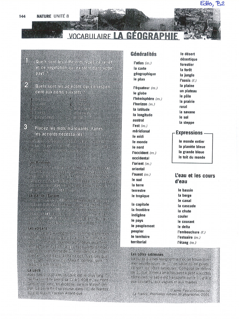 Vocabulaire Géographie Et Lieu | PDF