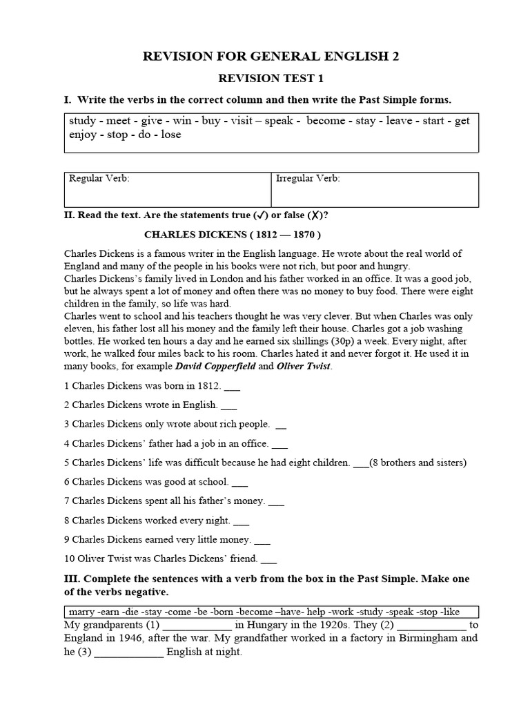 Revision For General English 2 2024 Pdf Jeans Meal