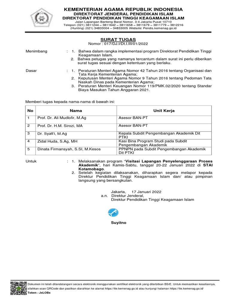 Surtug Visitasi Lapangan Penyelenggaraan Proses Akademik-Kotamobagu ...