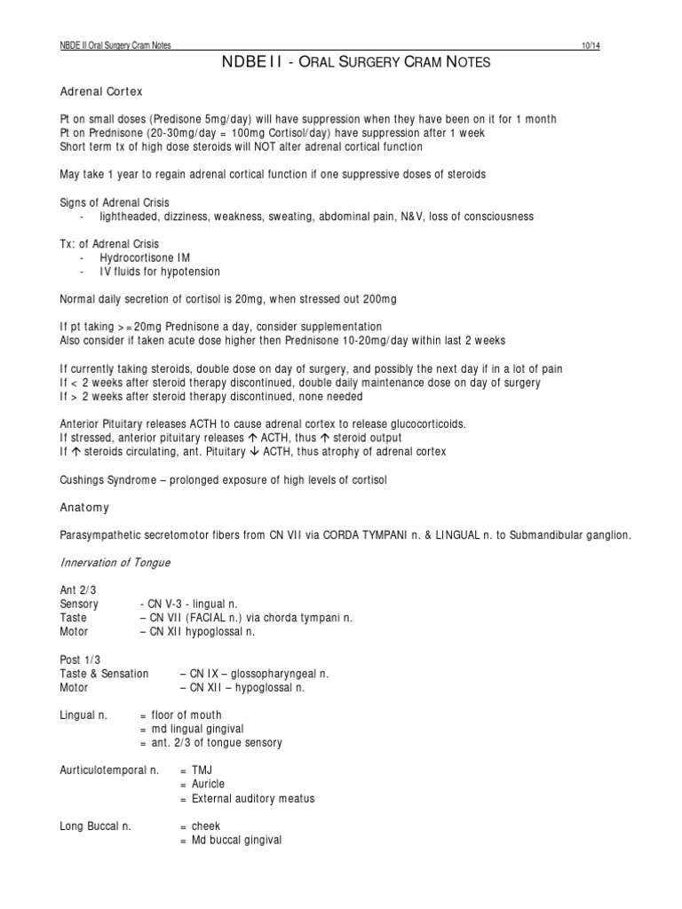 NDBE Oral Surgery Cram Notes | PDF | Shock (Circulatory) | Tongue