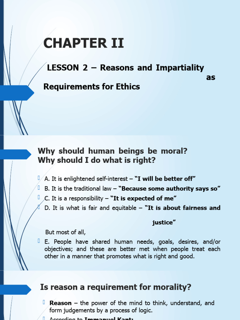 Lesson2 (Reasons and Impartiality as Requirements for Ethics) | PDF
