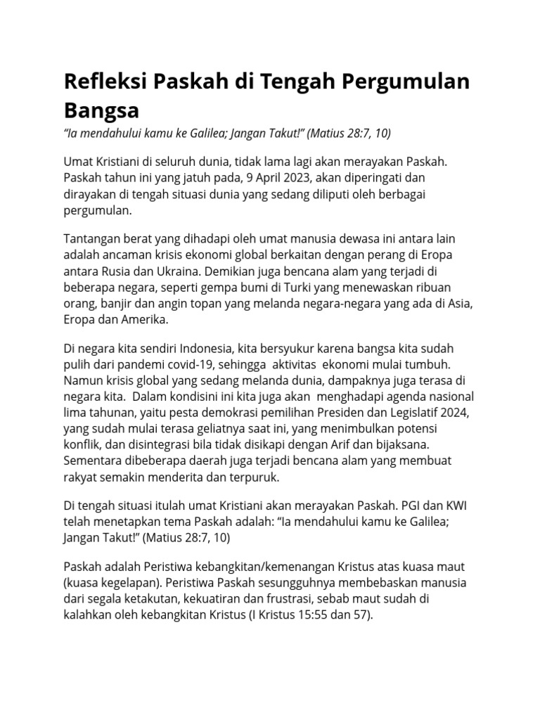 Refleksi Paskah di Tengah Krisis | PDF | Kesehatan Holistik | Agama ...