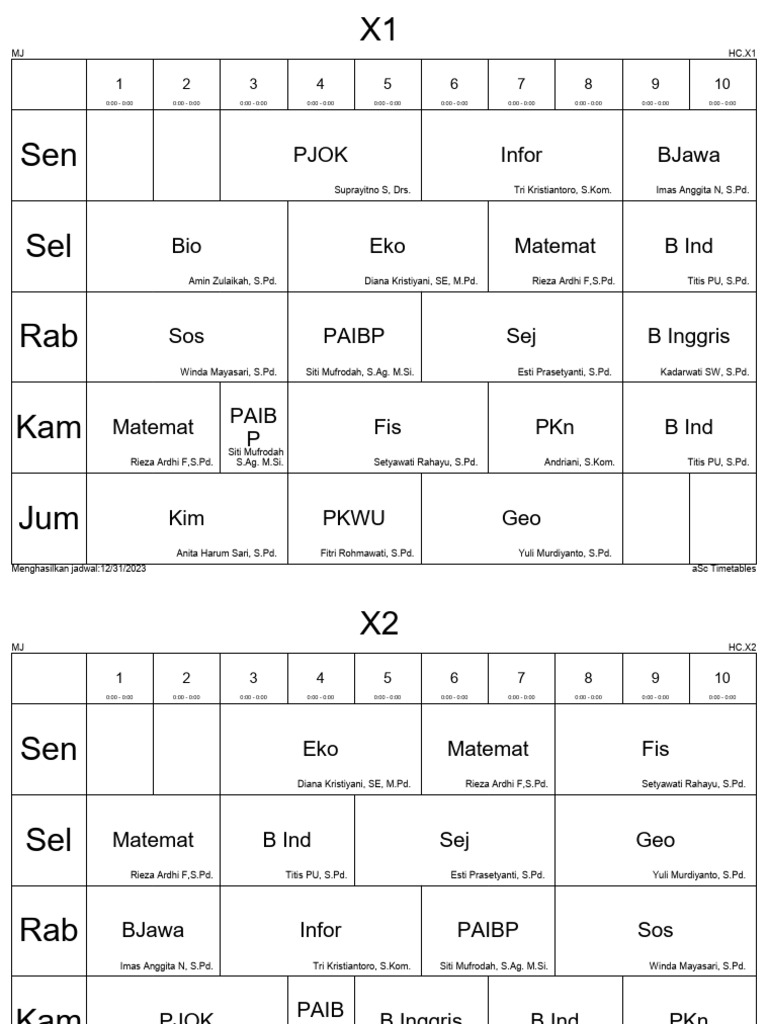 Jadwal Kelas 2 Jan | PDF