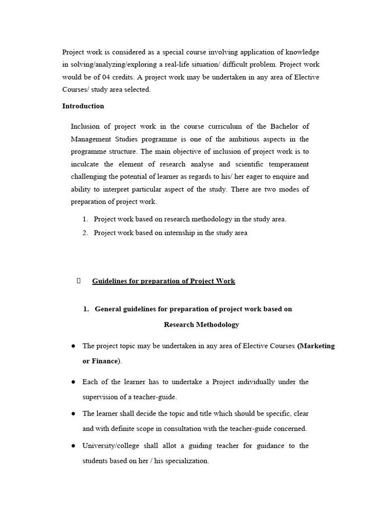 GUIDELINES-Project Work | PDF | Methodology | Cognition