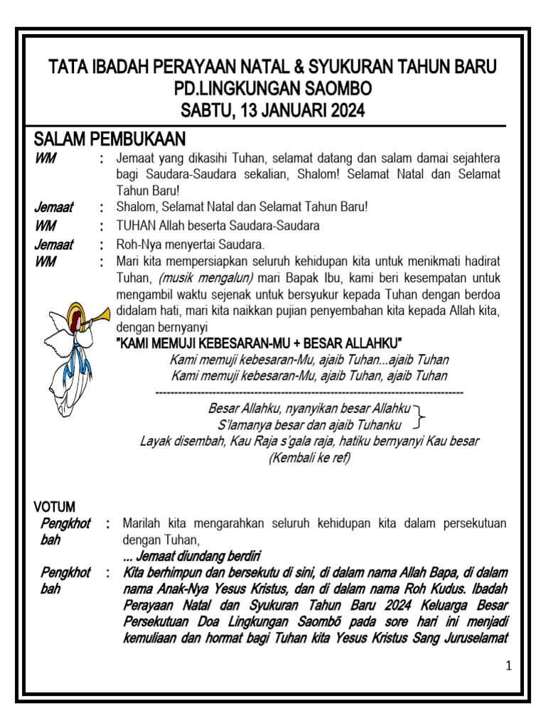 Tata Ibadah Natal Saombo 13 Januari 2024 | PDF