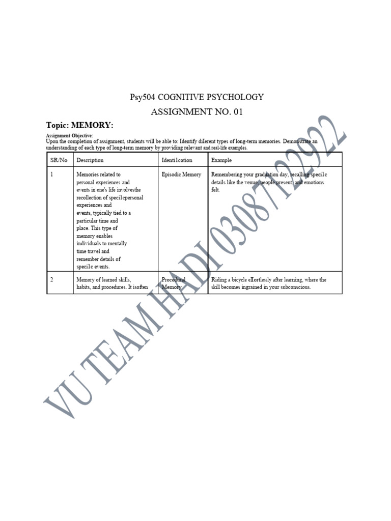 Psy504 Assignment No 1 | PDF | Memory | Recall (Memory)