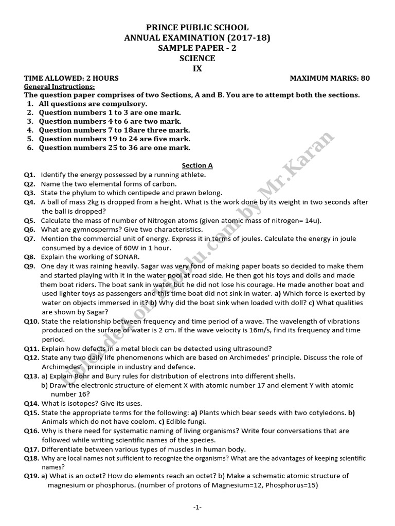 Class 9 Science Annual Paper 2 Prince Public School | PDF | Waves ...