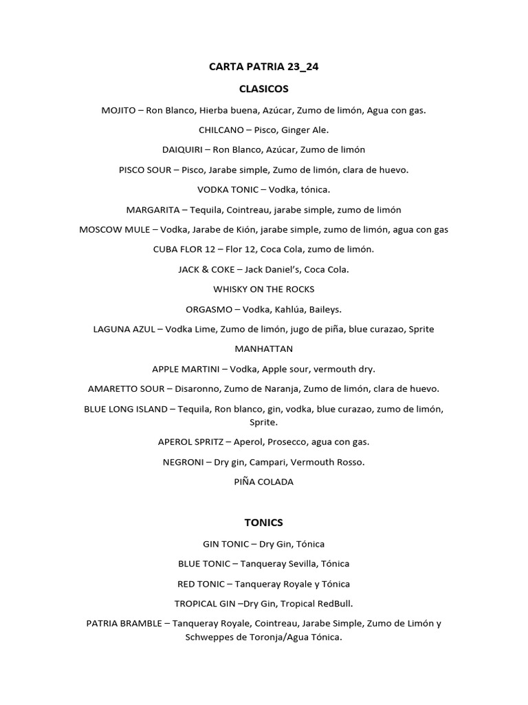 Bebidas con Tanqueray y Coca Cola | PDF