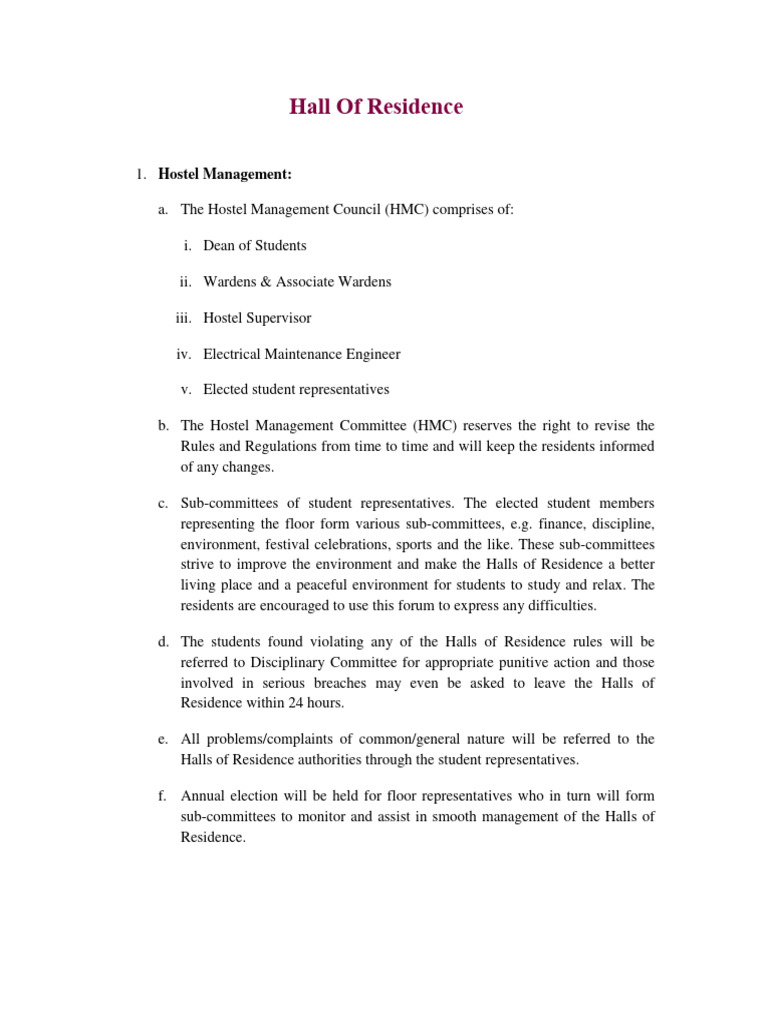 Hostel Rules and Regulations | PDF | Dormitory