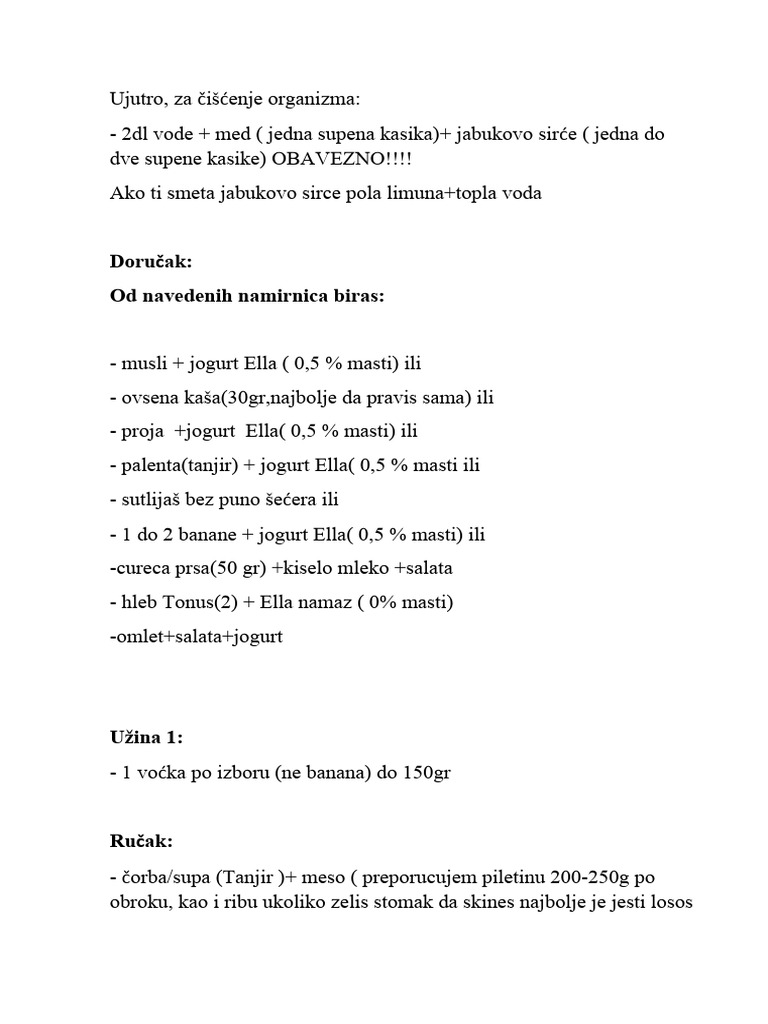 Plan-Ishrane Diana Moric-Definicija 2 | PDF