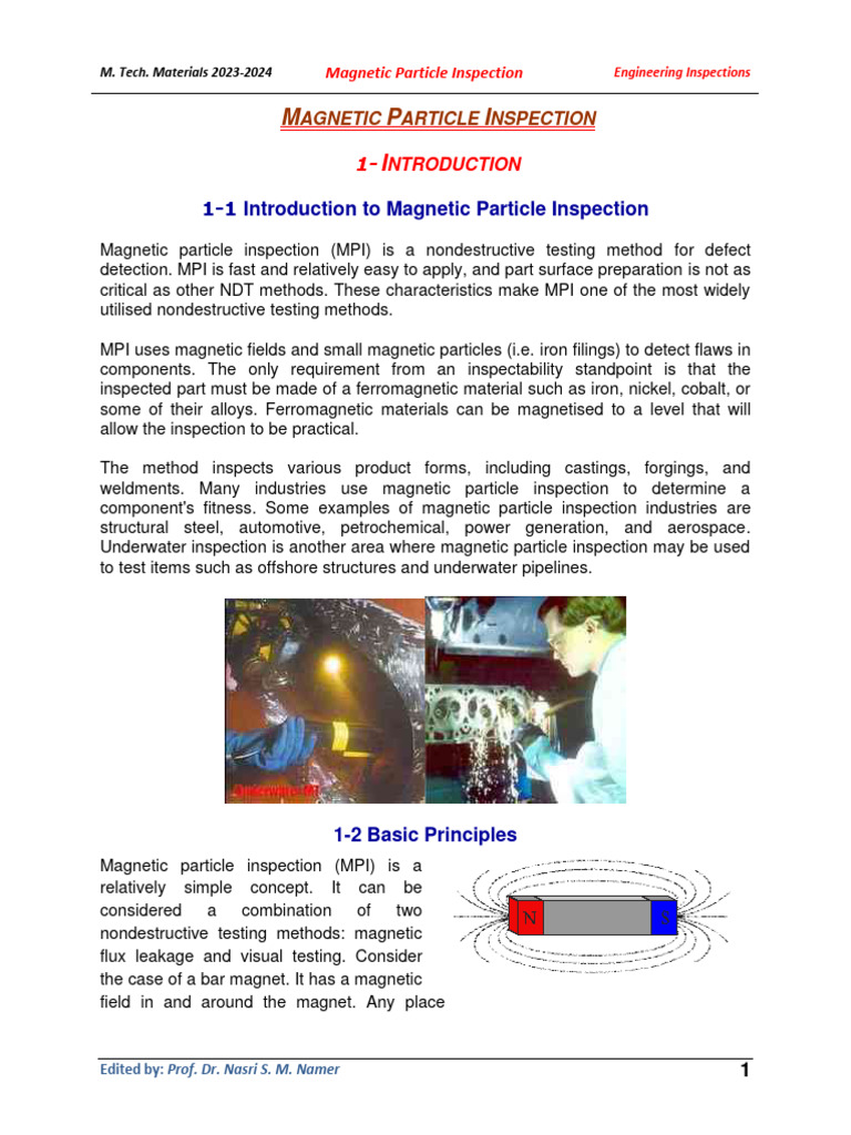 Magnatic Particle Inspection 2023-2024 | PDF | Magnetic Field | Magnetism