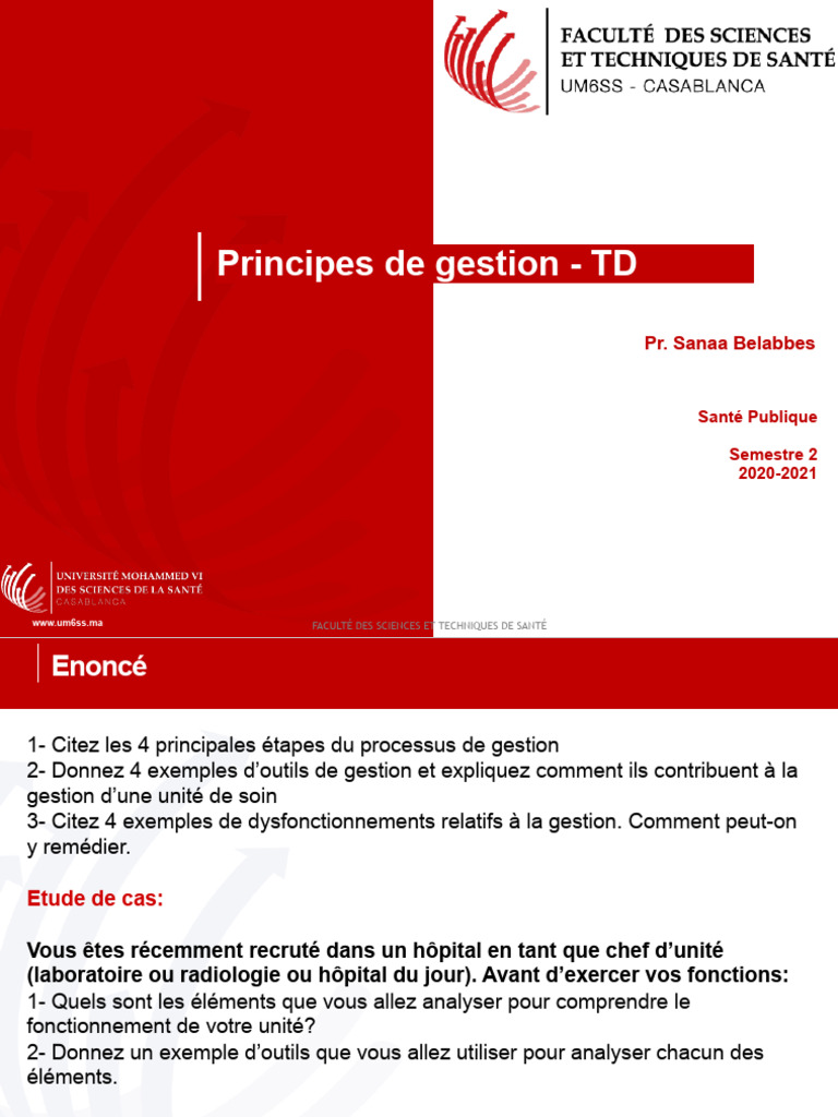TD Corrigé-Principes de Gestion-FSTS | PDF