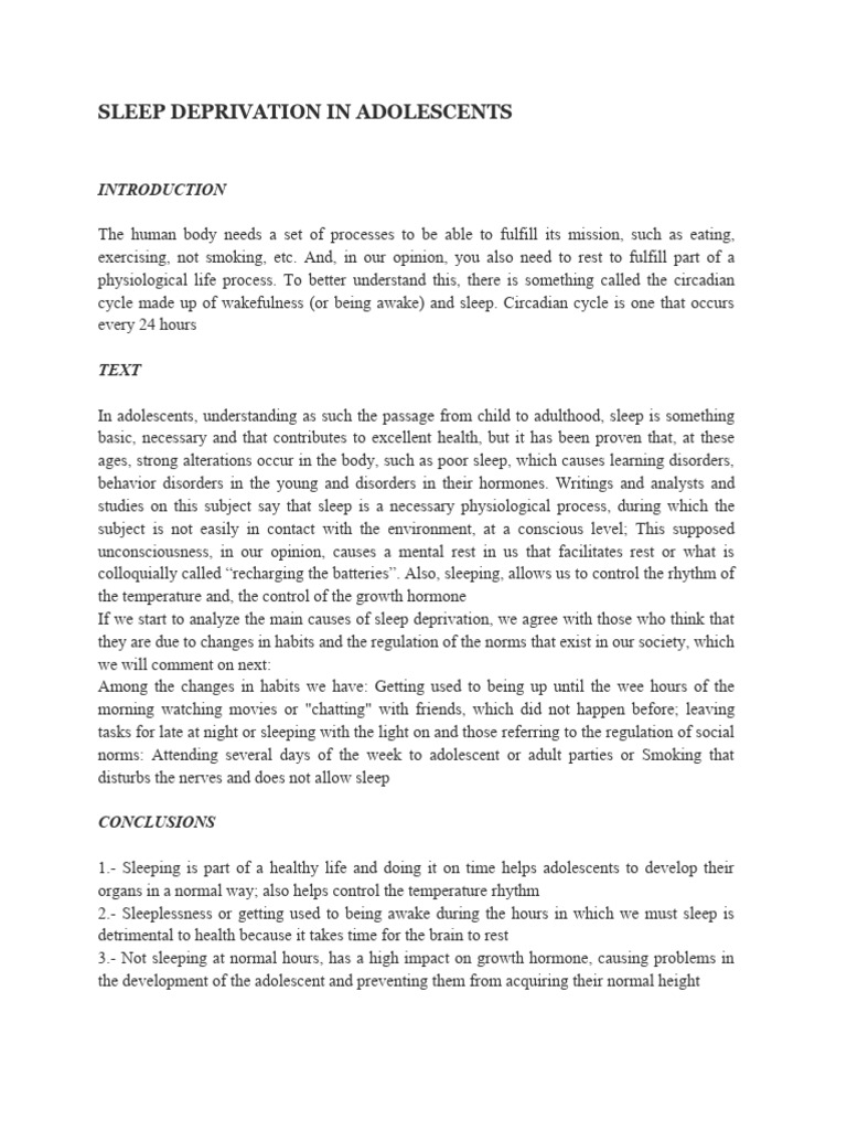 Sleep Deprivation in Adolescents | PDF | Sleep | Sleep Deprivation