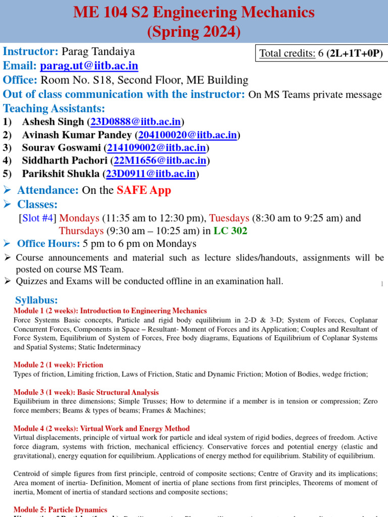 ME104 S2 Course Outline Policies Spring 2024 | PDF | Rotation Around A Fixed Axis | Metrology