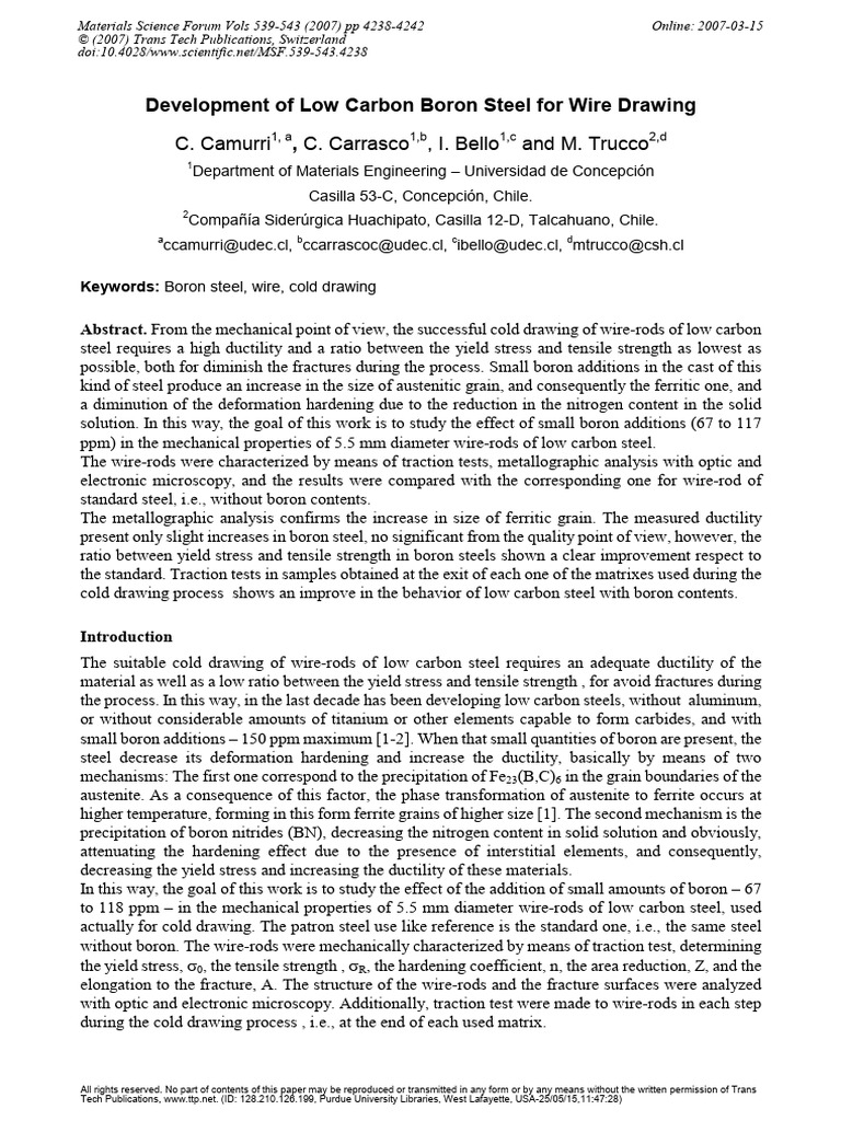 Development of Low Carbon Boron Steel for Wire Drawing | PDF ...