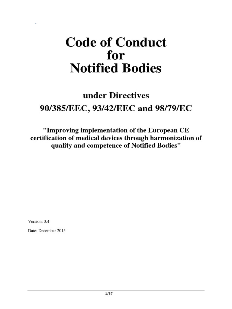 Code of Conduct Medical Notified Bodies v3 4 31 12 2015 | PDF | Medical ...