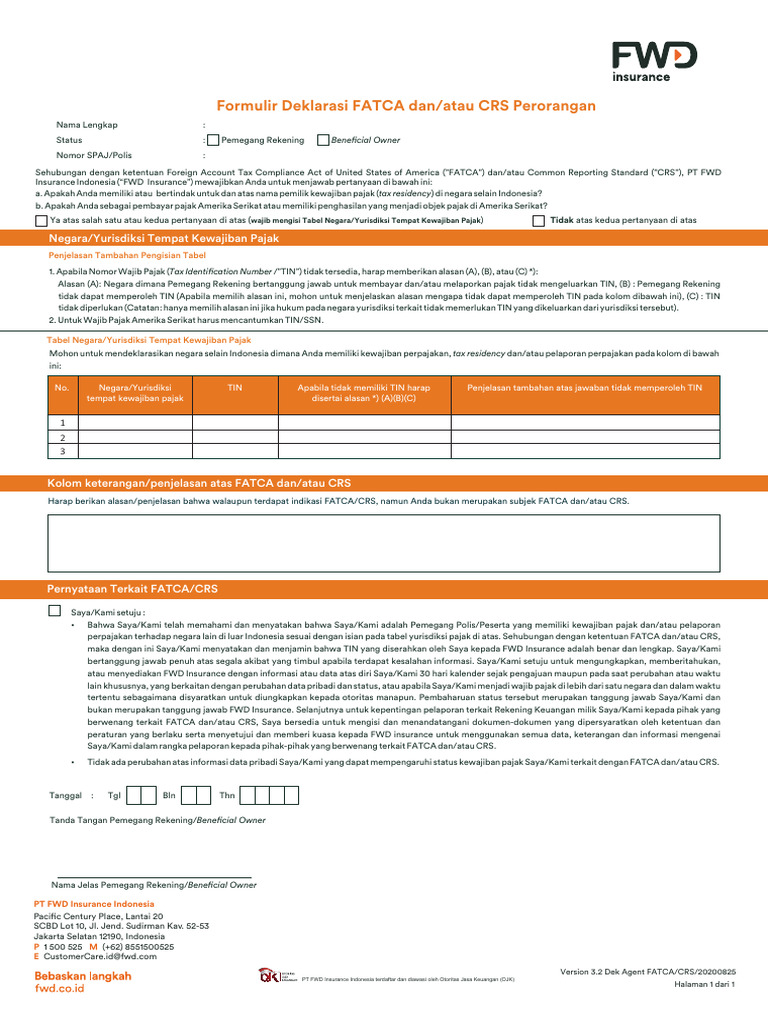 Form - Deklarasi Agent Fatca Simplify | PDF