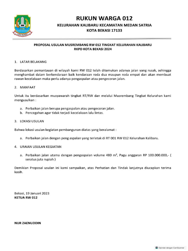 Proposal Musrenbang Rw.012 | PDF
