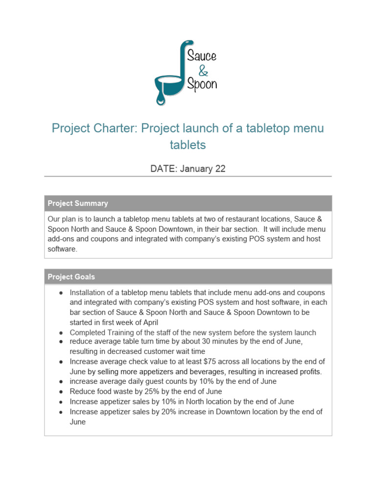Activity_ Project Charter of tabletop menu tablets | PDF | Menu | Point Of Sale