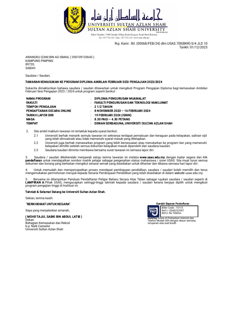 Surat Tawaran Usas | PDF